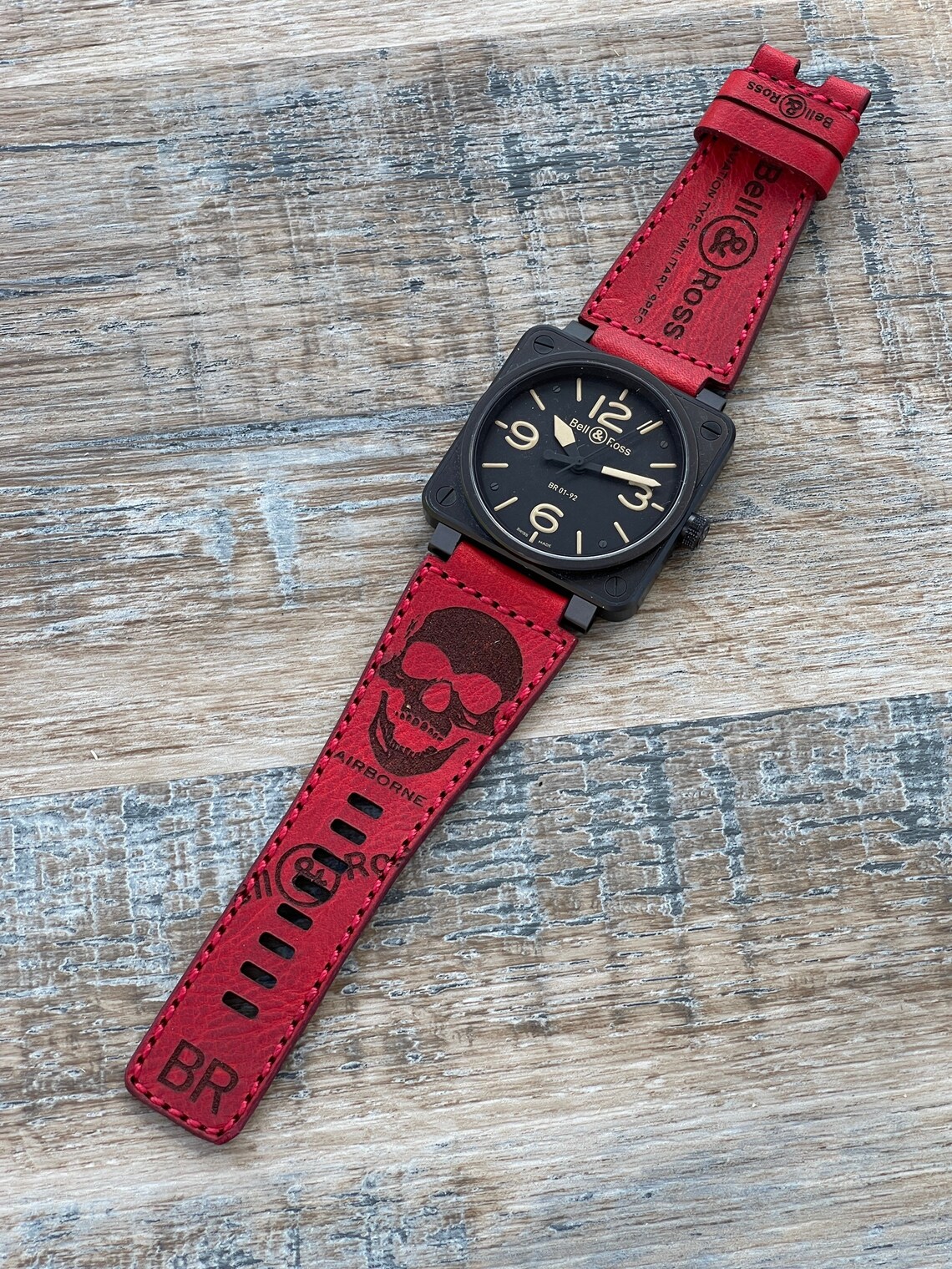 Leather Watch Strap for Bell and Ross Watches - Red Vintage Hand ...