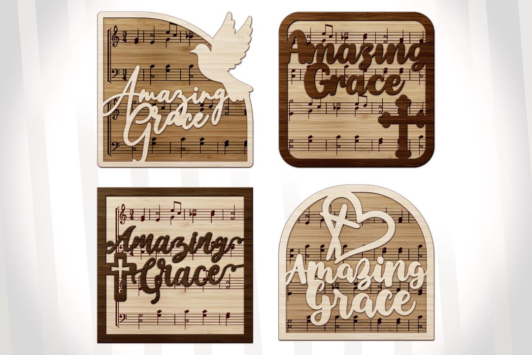Amazing Grace SVG Laser Cut File Bundle, Amazing Grace Sheet Music Sign ...
