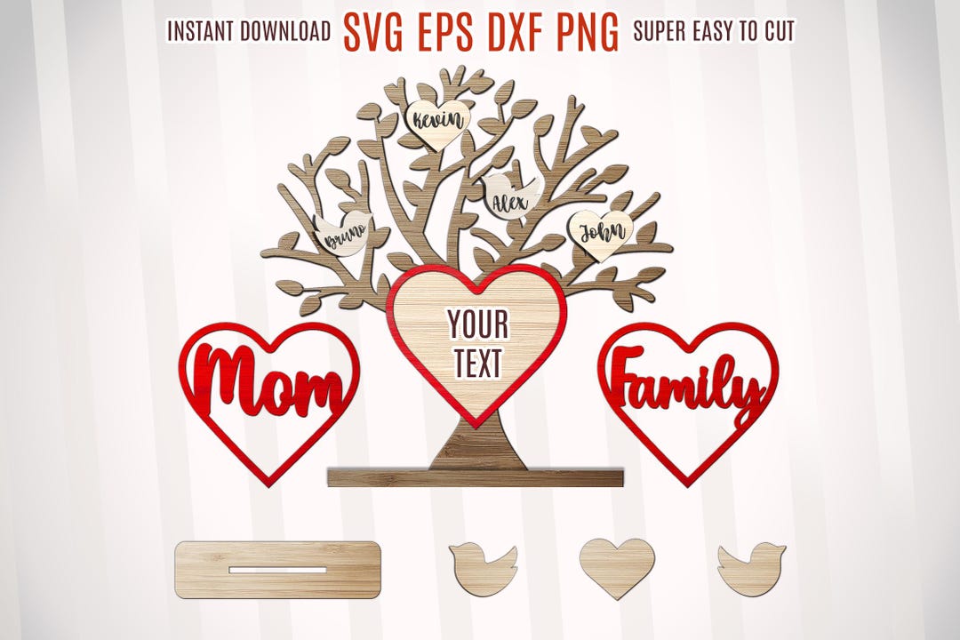 Family Tree Stand Laser Cut File, Personalized Family Name Wooden Sign ...