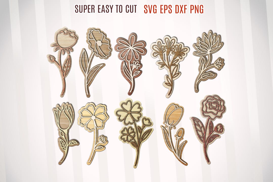Wildflower SVG DXF Bundle, Wildflower Bundle Svg Dxf, Laser Cut Flowers ...