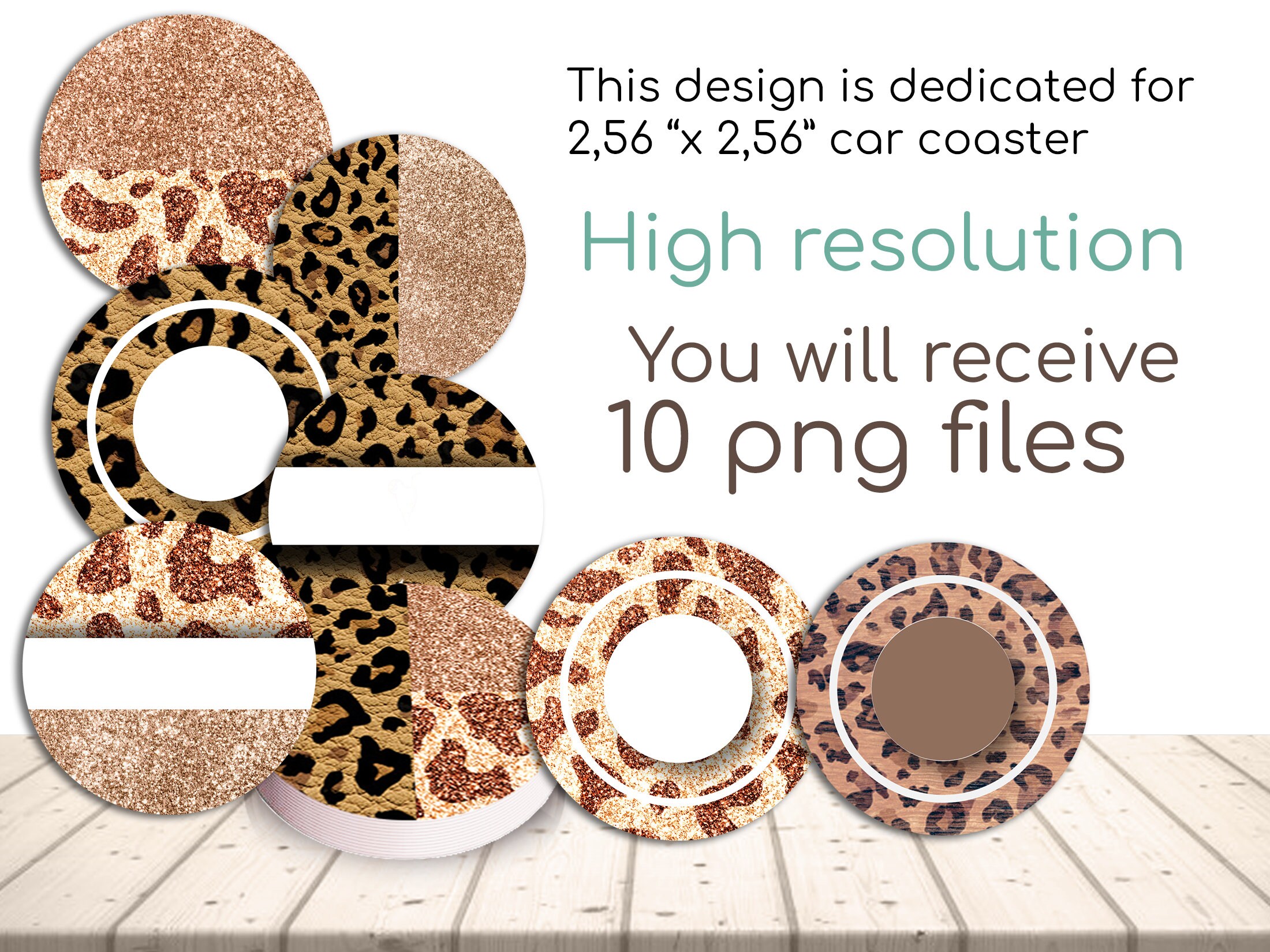 Car Coaster Png Bundle, Animal Print Car Coaster Png, Leopard Glitter ...