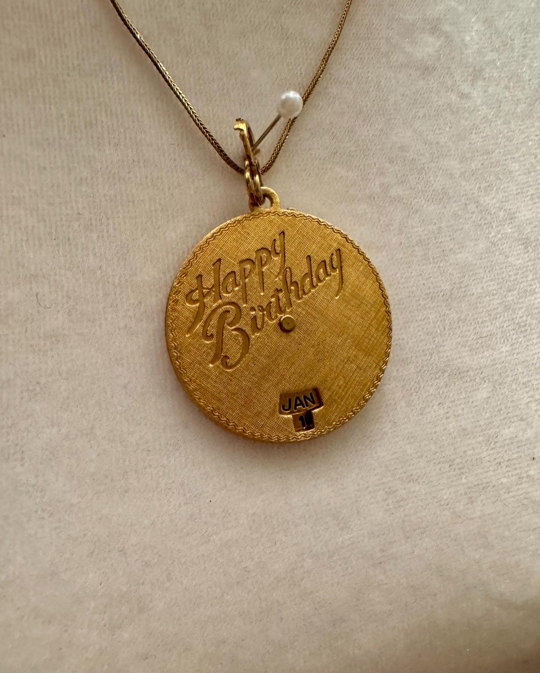 Vintage Monet “happy Birthday” Gold Tone Charm – Engraved Round Pendant ...