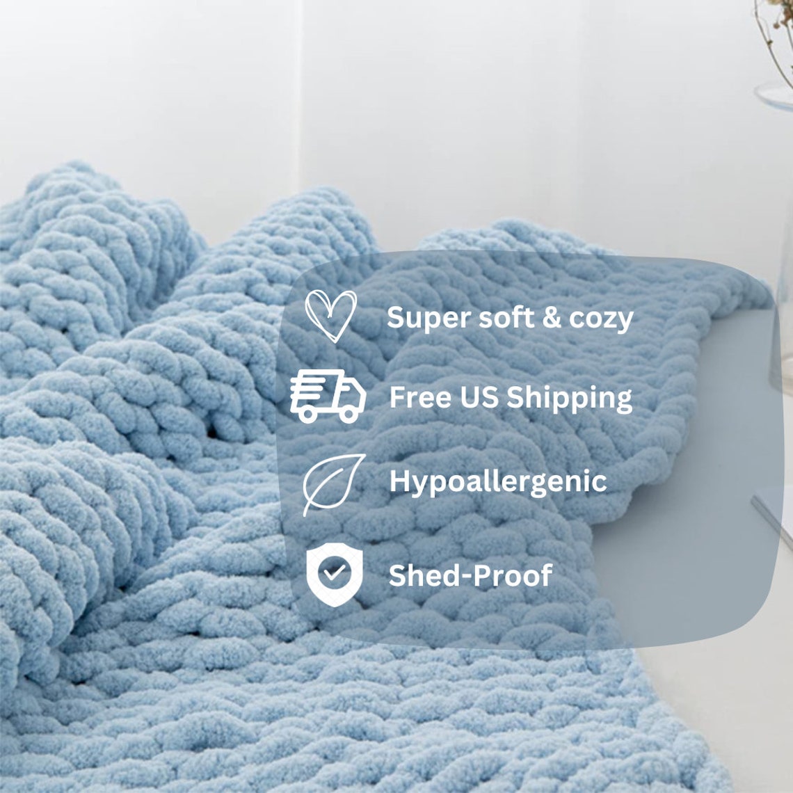 Light Blue Chunky Knit Blanket Baby Blue Blanket Custom Blanket Hand ...