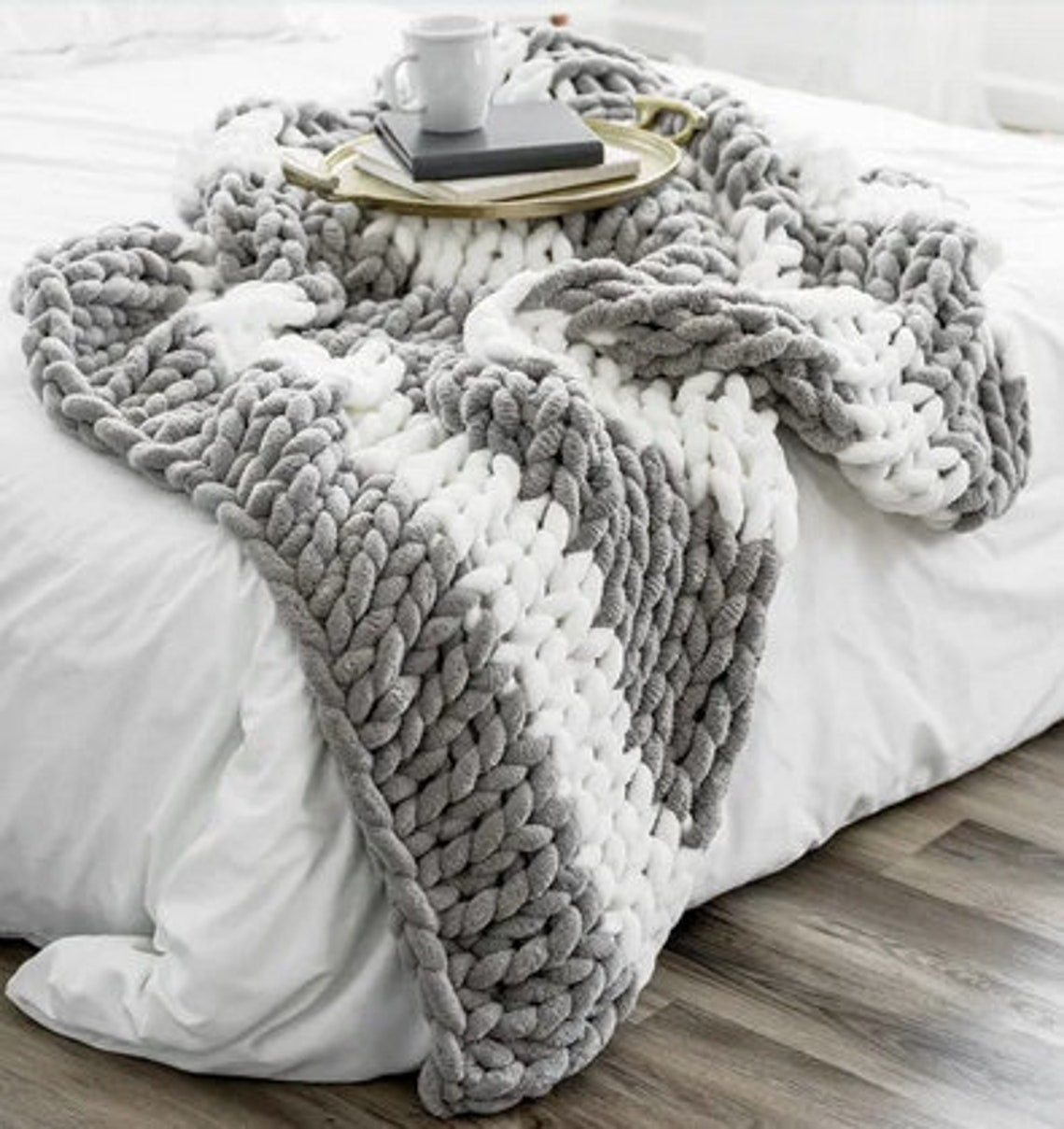 Striped Chunky Knit Blanket Chunky Yarn Blanket Custom - Etsy