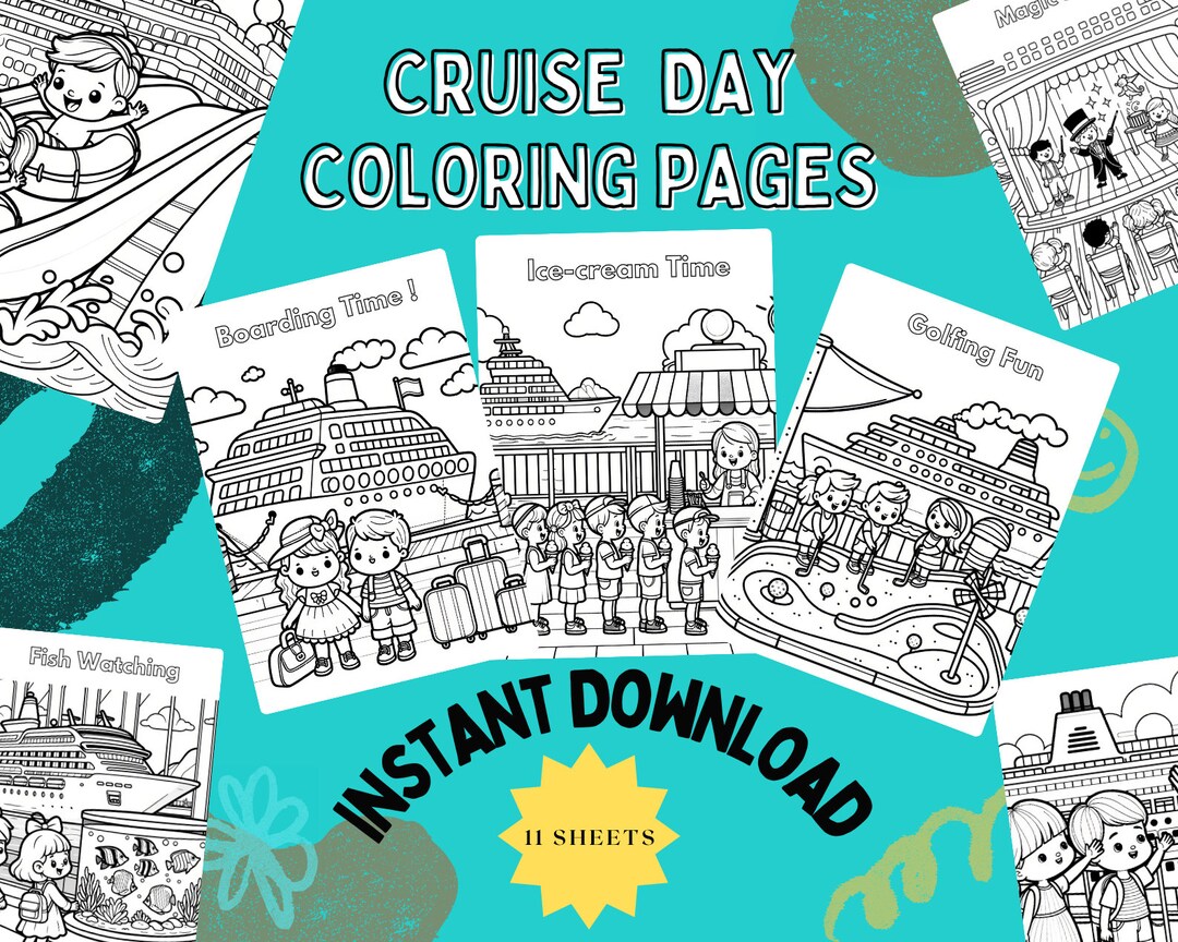 Day on a Cruise - Set of 11 Coloring Sheets for Kids and Adults ...