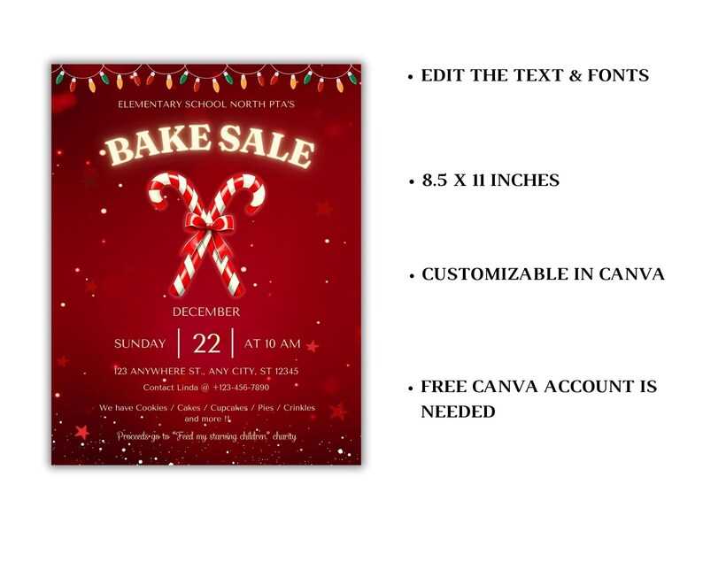 Editable Holiday Bake Flyer | Christmas Fundraiser Template (digital ...
