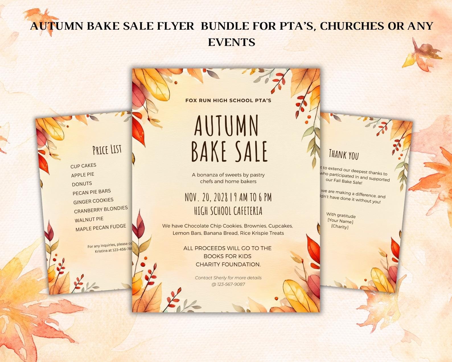 EDITABLE Fall Bake Sale Flyer Bundle | Autumn Bake Sale Flyer | PTA ...