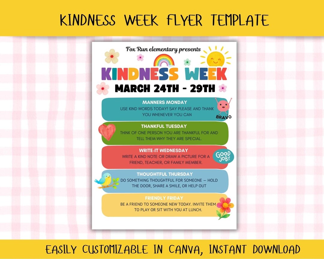 Editable School Kindness Week Flyer: Printable Classroom Activity ...