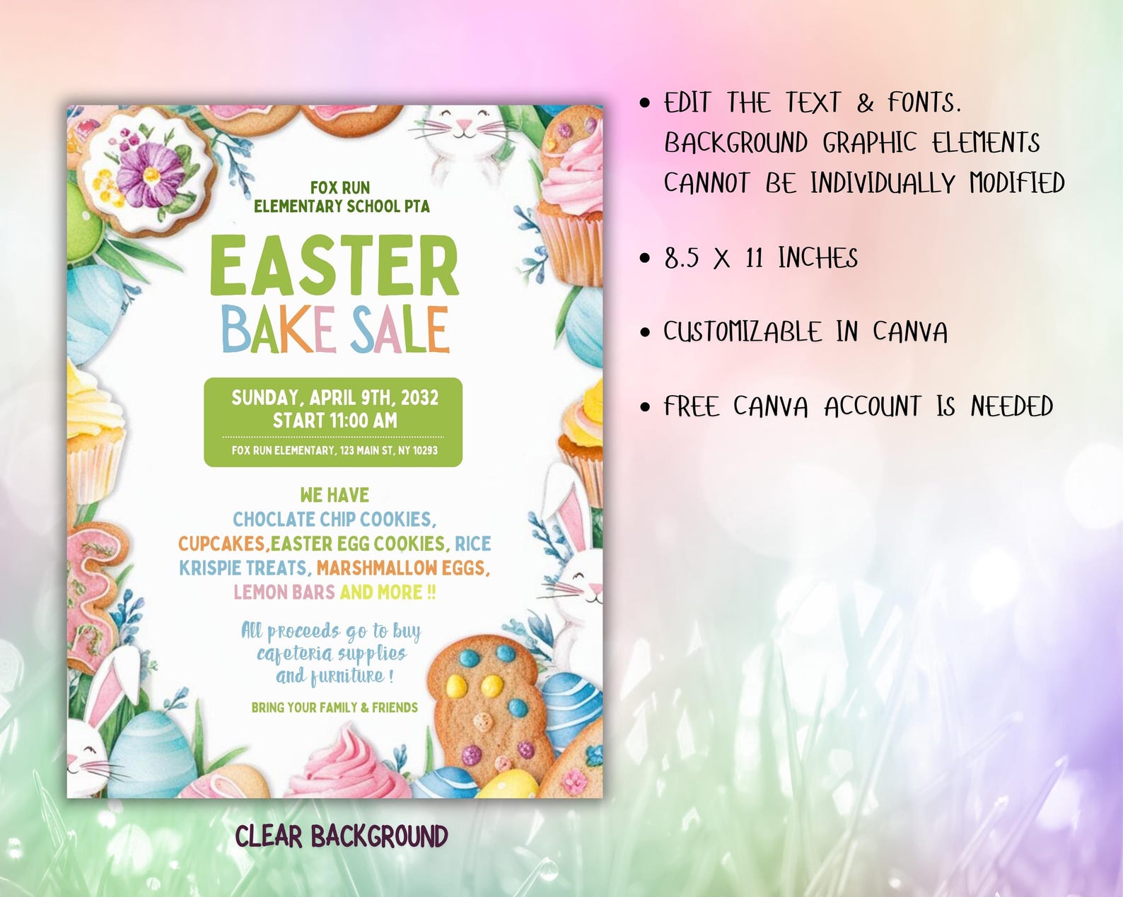 Editable Easter Bake Sale Flyer | Printable Fundraiser (8.5x11 Inches ...