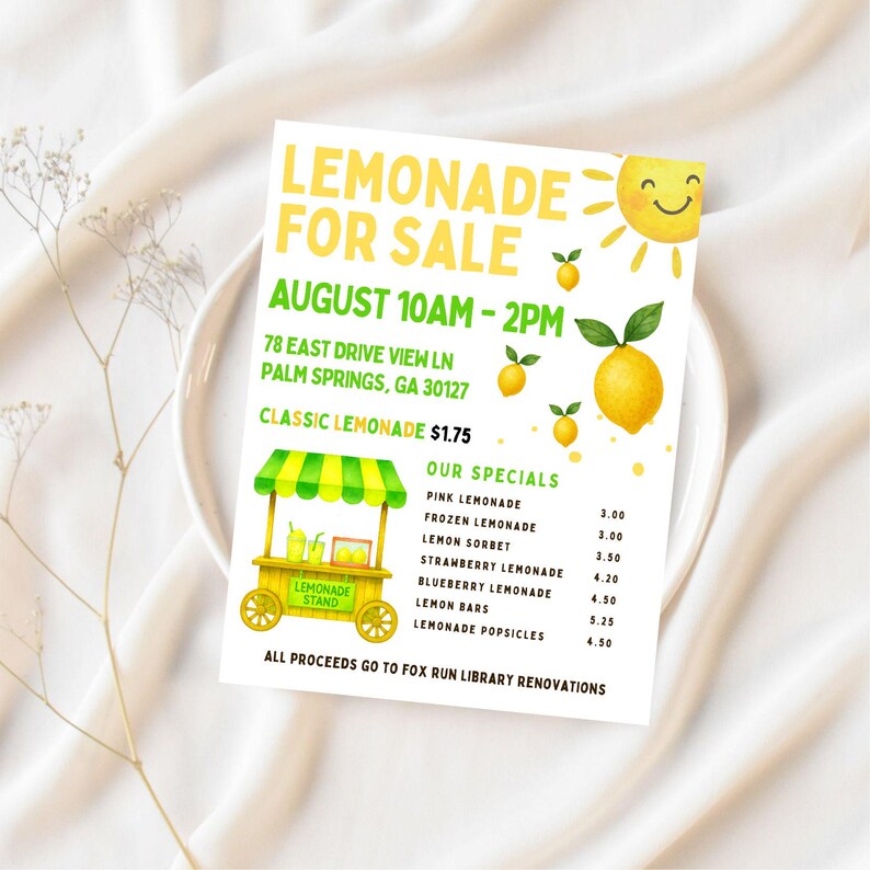 Lemonade Stand Flyer Template: Editable Kids Summer Poster (DIY Canva ...