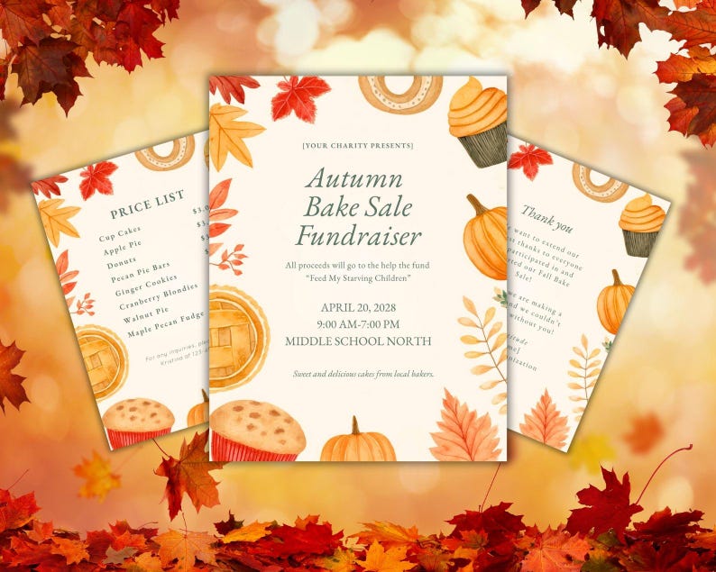 EDITABLE Fall Bake Sale Flyer Bundle | Autumn Bake Sale Flyer | PTA ...