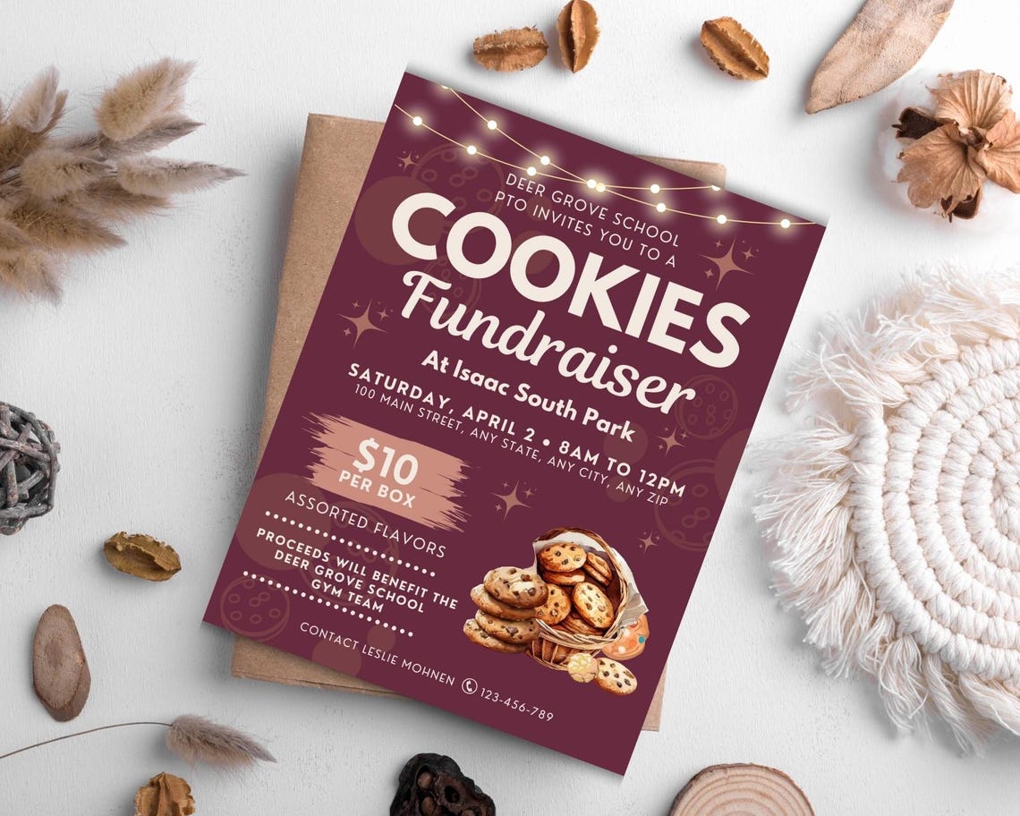 Editable Cookies Fundraiser Flyer Template | Printable Bake Sale Poster ...