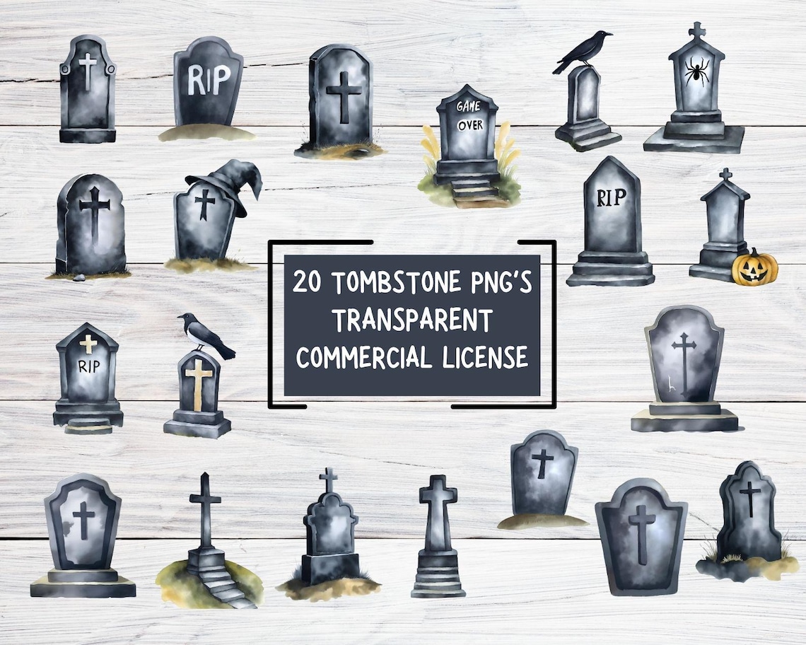Gravestone Clipart, Watercolor Gravestones, Graveyard Clipart ...
