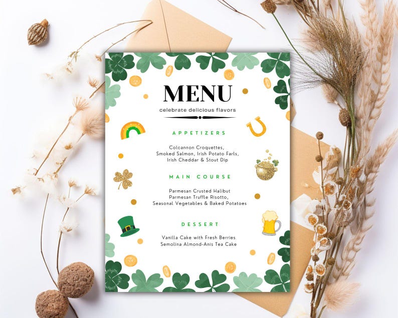 St Patrick's Day Menu Template: Irish Pub Design (digital Download) - Etsy
