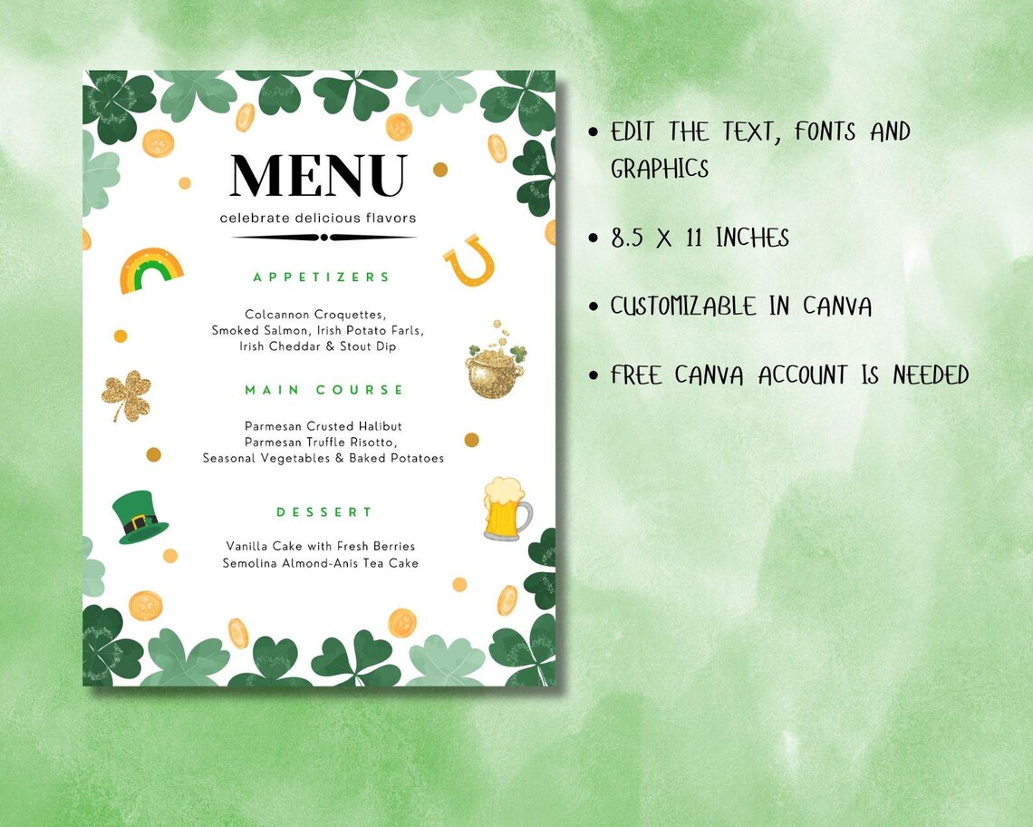 St Patrick's Day Menu Template: Irish Pub Design (digital Download) - Etsy