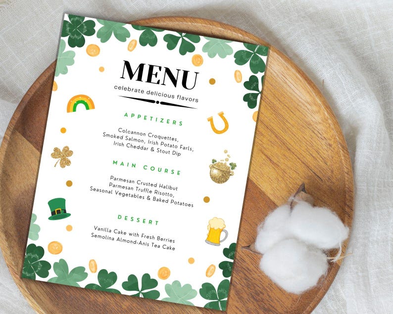St Patrick's Day Menu Template: Irish Pub Design (digital Download) - Etsy