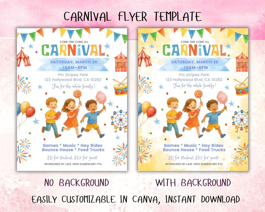 Editable Carnival Flyer Template | School Fair, Fundraiser, Summer ...