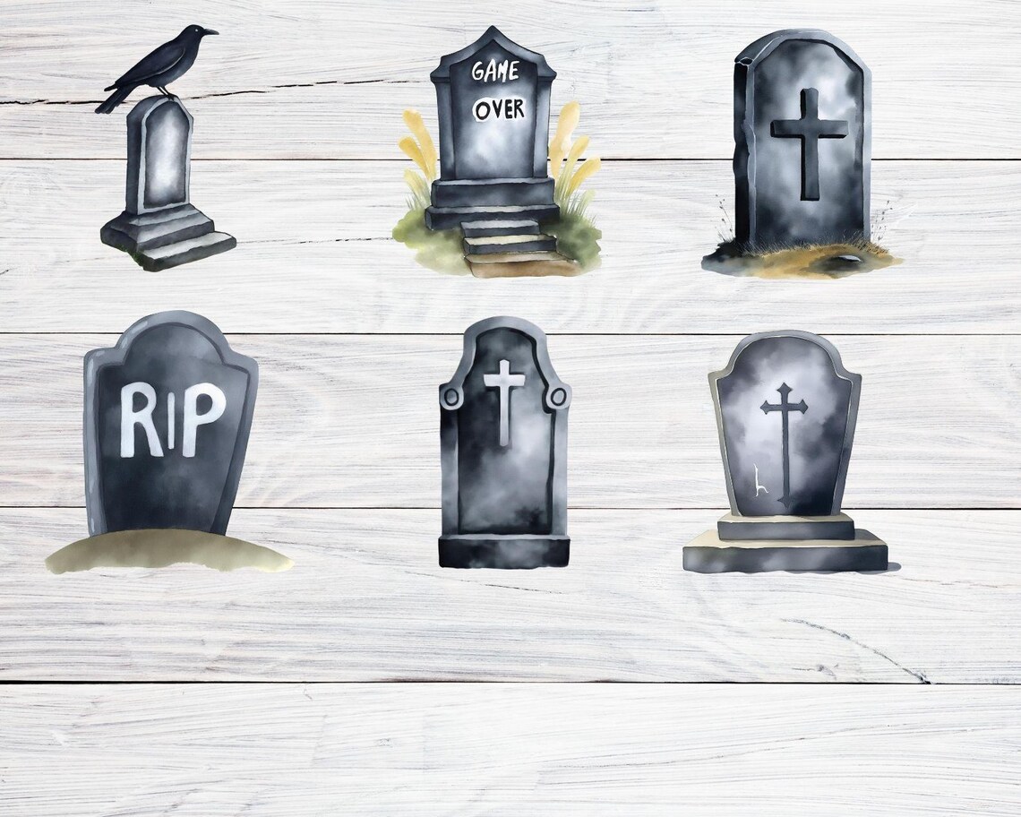 Gravestone Clipart, Watercolor Gravestones, Graveyard Clipart ...