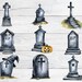 Gravestone Clipart, Watercolor Gravestones, Graveyard Clipart ...