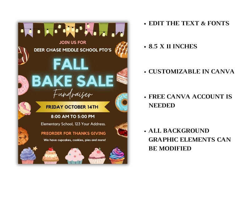 EDITABLE Fall Bake Sale Flyer Bundle | PTA Fundraiser Flyer | Autumn ...