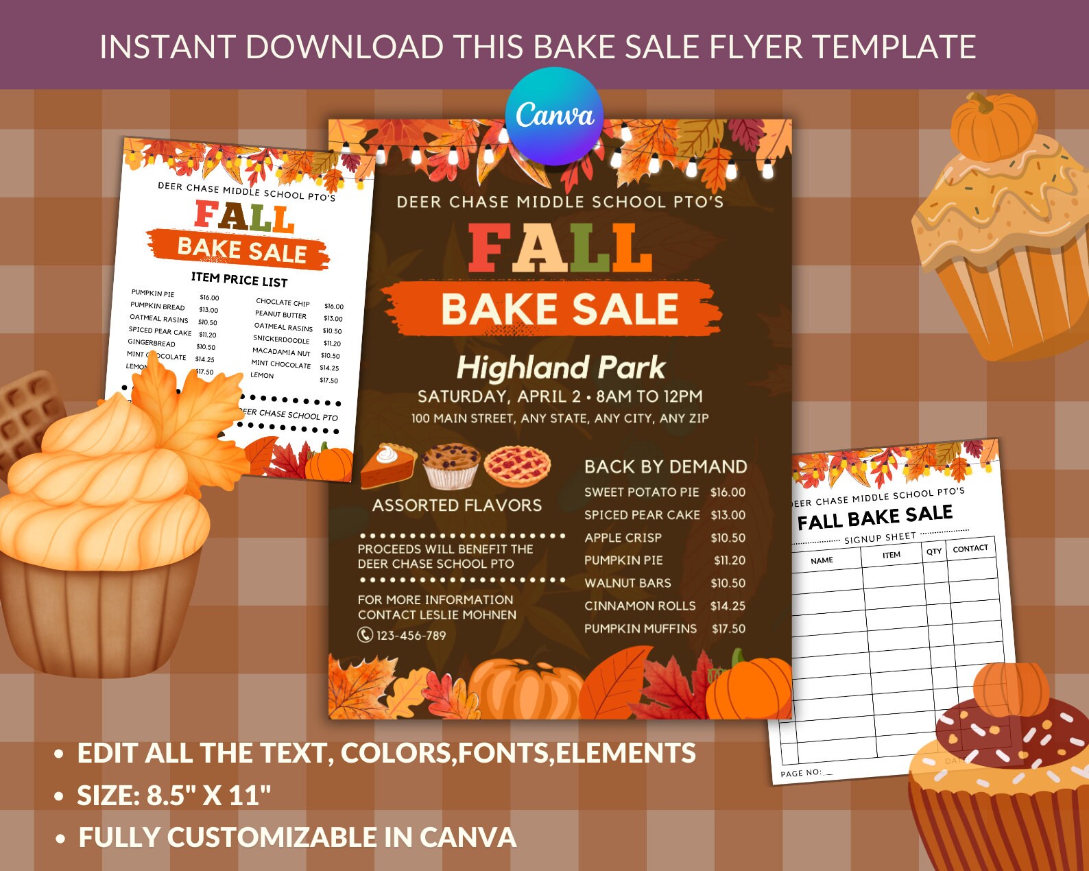 EDITABLE Fall Bake Sale Flyer Bundle | PTA Fundraiser Flyer | Bake Sale ...