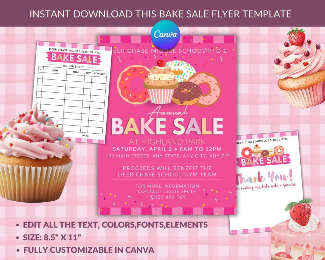 EDITABLE Bake Sale Flyer Bundle | PTA Fundraiser Flyer | Bake Sale and ...