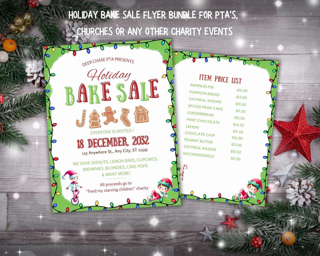 Editable Holiday Bake Sale Flyer | Christmas Fundraiser Template (8 ...