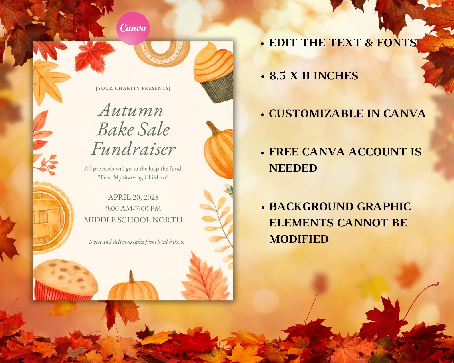 EDITABLE Fall Bake Sale Flyer Bundle | Autumn Bake Sale Flyer | PTA ...