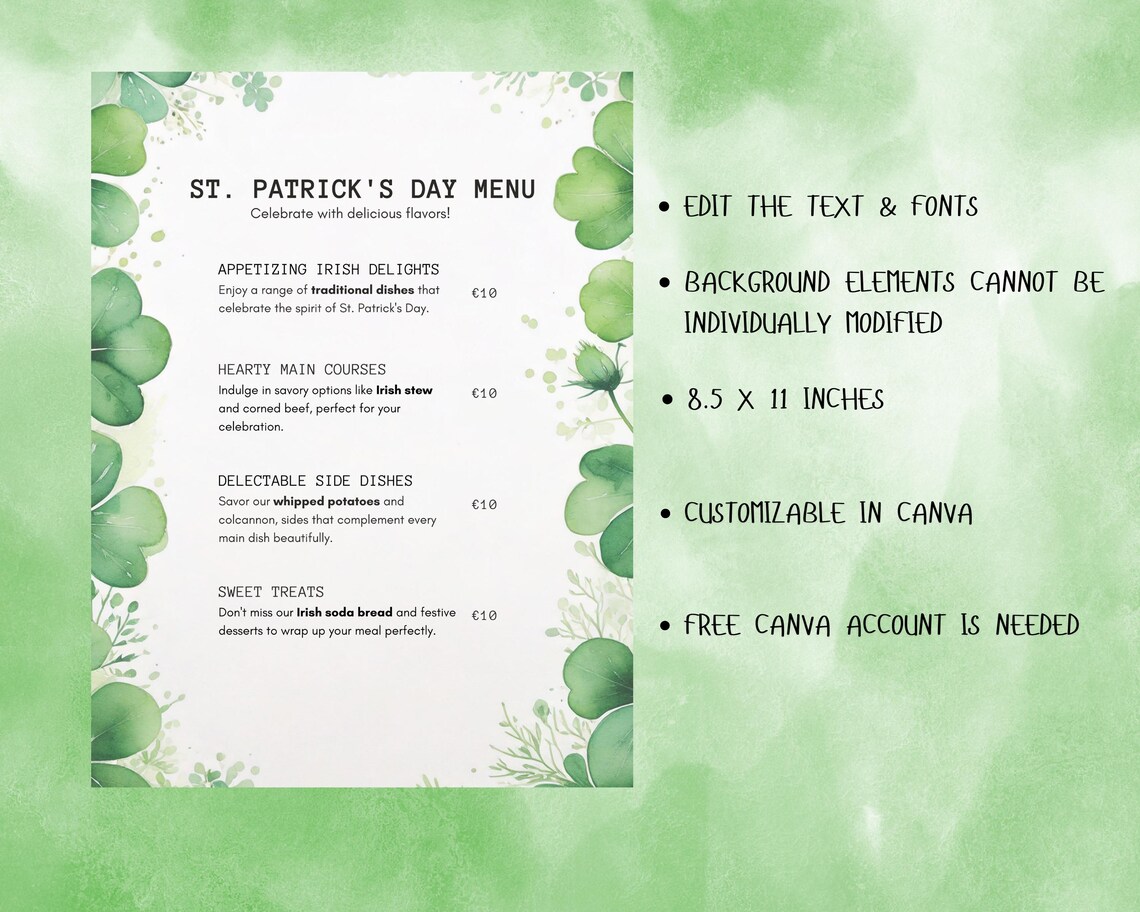 St Patrick's Day Menu Template: Irish Pub Flyer (digital Download) - Etsy
