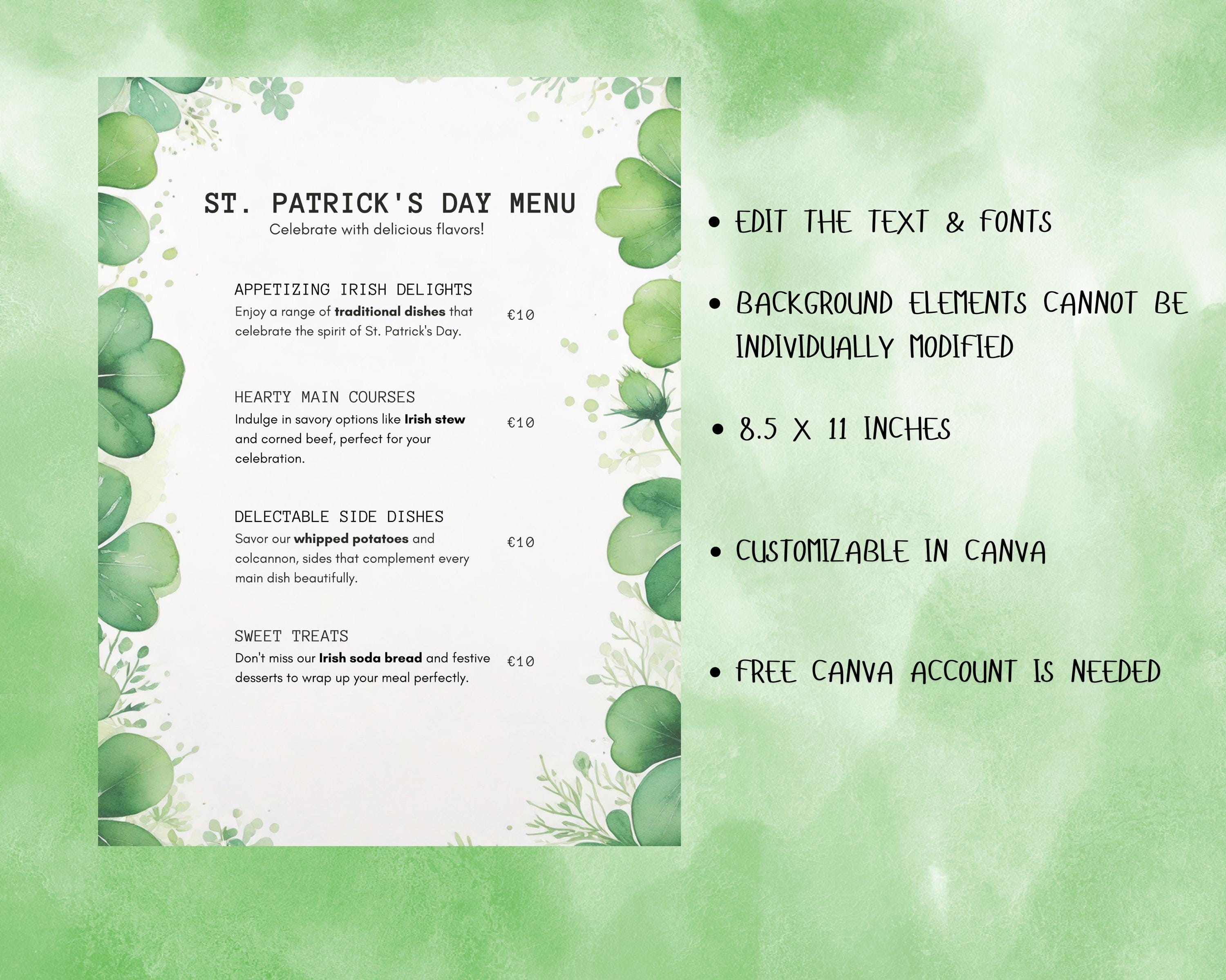 St Patrick's Day Menu Template: Irish Pub Flyer (digital Download) - Etsy