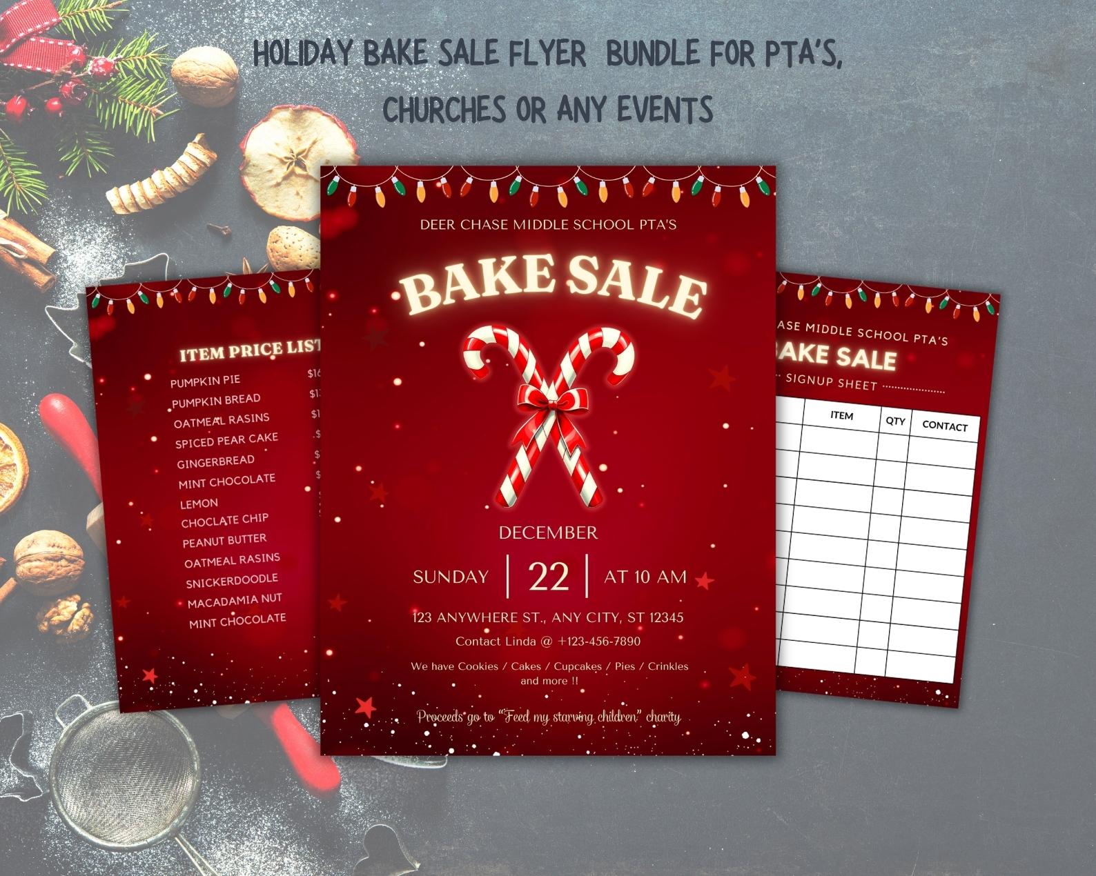 Editable Holiday Bake Flyer | Christmas Fundraiser Template (digital ...