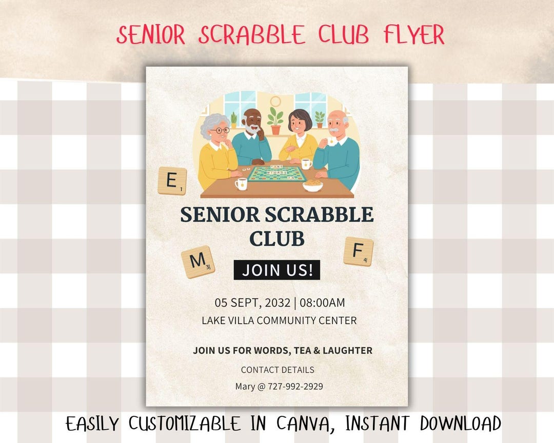 Senior Scrabble Club Flyer | Printable Game Night Poster (editable ...