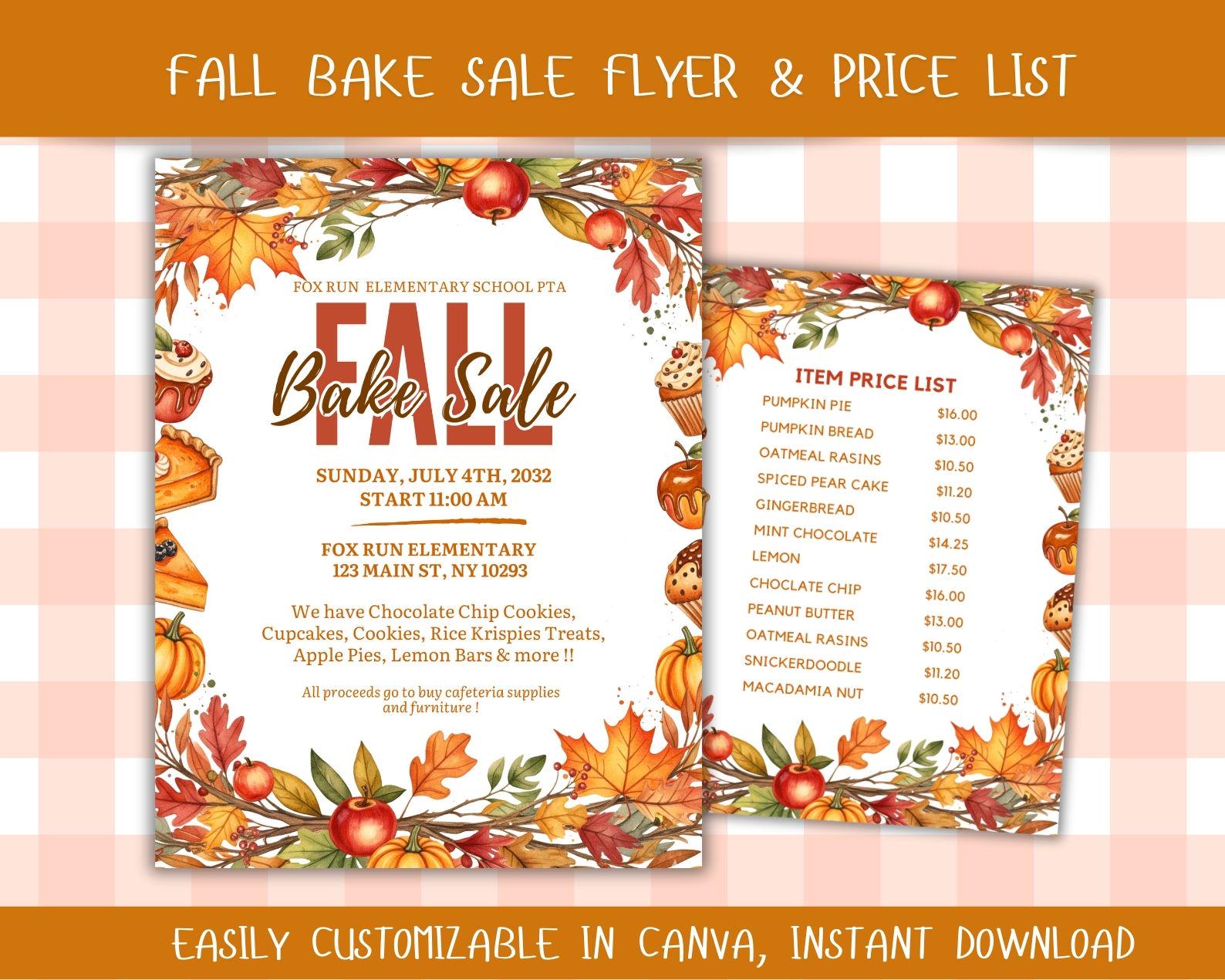 EDITABLE Fall Bake Sale Flyer Bundle | Autumn Bake Sale Flyer | PTA ...