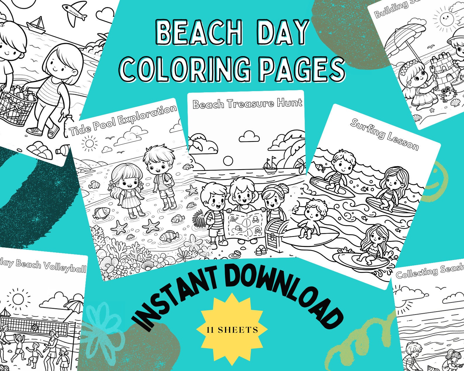 Beach Bliss: 11 Fun Beach Day Coloring Pages| Instant Download | Fun ...