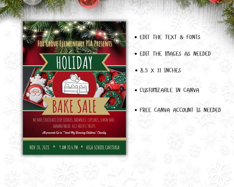 Editable Holiday Bake Sale Flyer | Festive Christmas Fundraiser ...