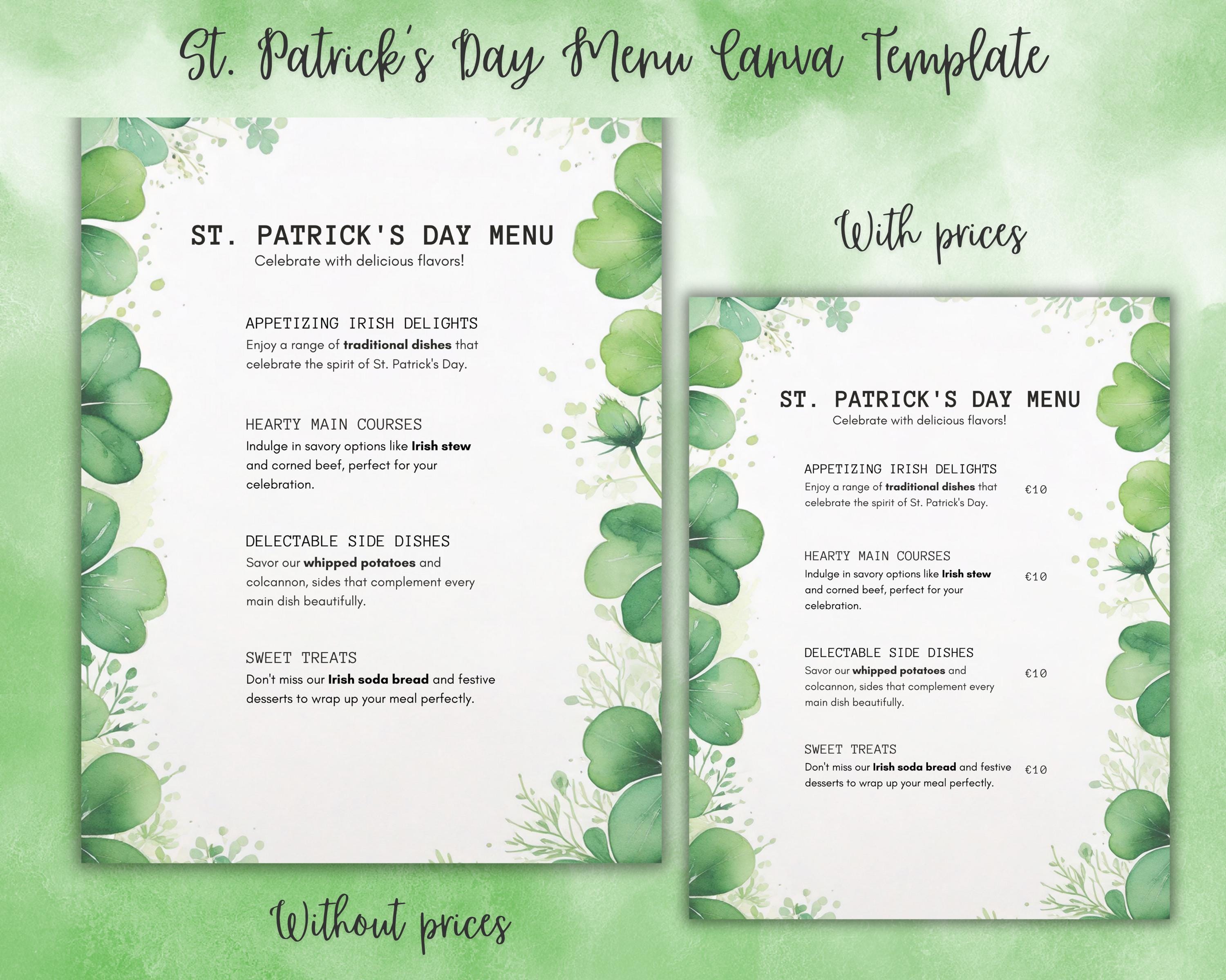 St Patrick's Day Menu Template: Irish Pub Flyer (digital Download) - Etsy