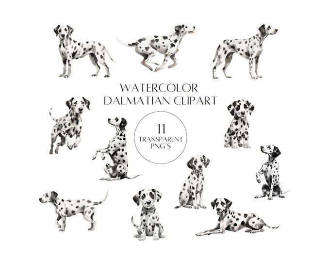 10 Dalmatian Clipart, Watercolor Dalmatian Dog, Printable Watercolor ...