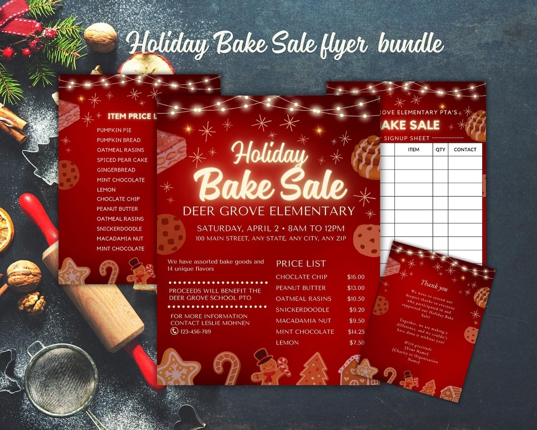 Editable Holiday Bake Sale Fundraiser Flyer | Christmas & Winter Bake ...