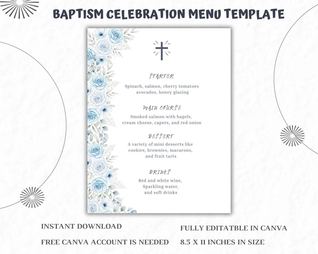 Baptism Printable Menu Template, Editable Baptism Menu Printable ...