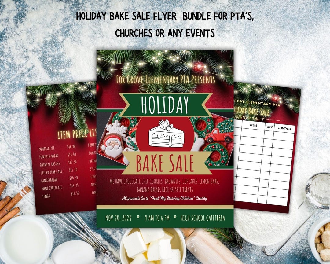 Editable Holiday Bake Sale Fundraiser Flyer | Christmas & Winter Bake ...