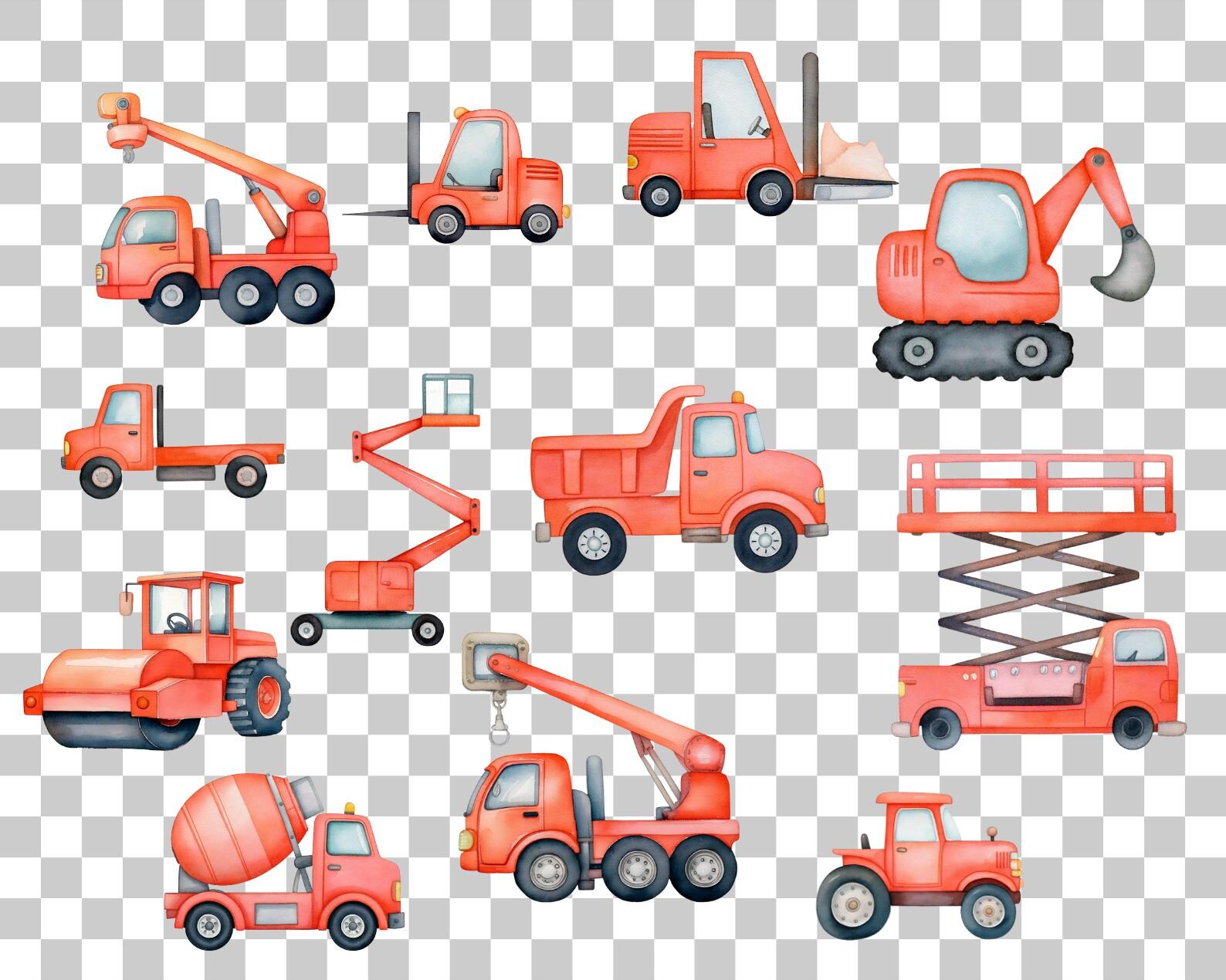 Watercolor Construction Vehicles Clipart: Kids Birthday (digital ...