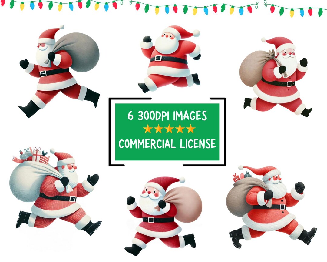 Busy / Running Santa Watercolor Clipart | Festive Santa Clipart Bundle ...