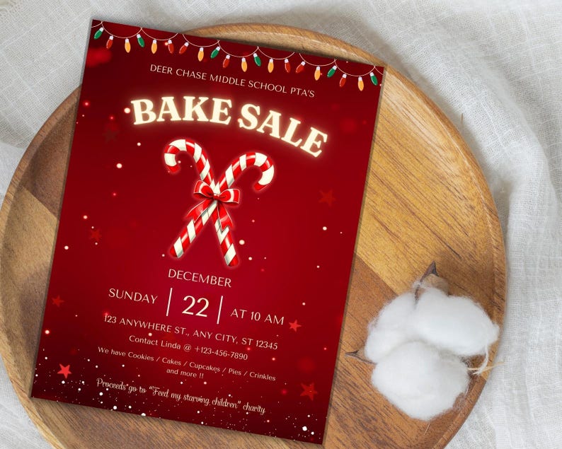 Editable Holiday Bake Sale Flyer | Christmas Winter Fundraiser (digital ...