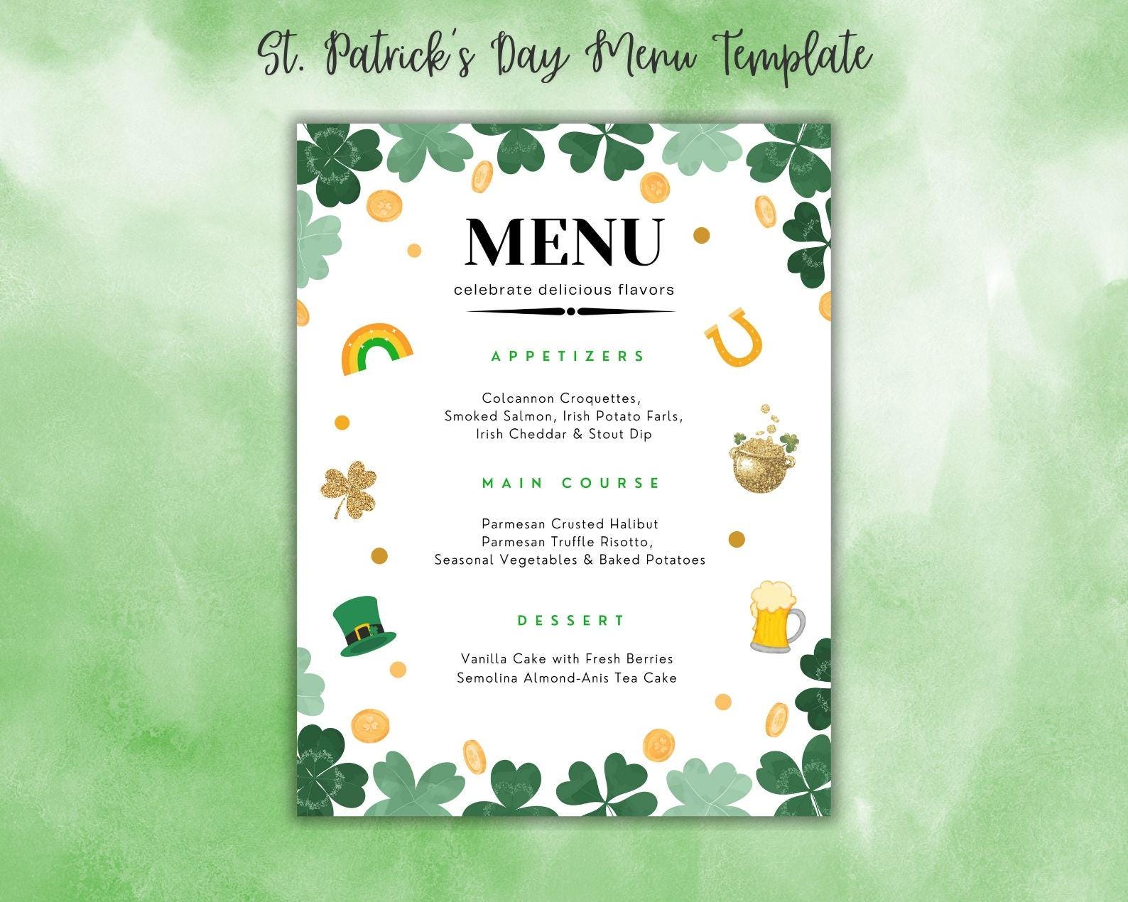 St Patrick's Day Menu Template: Irish Pub Design (digital Download) - Etsy
