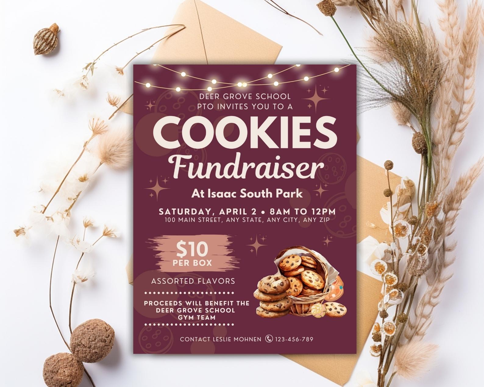 Editable Cookies Fundraiser Flyer Template | Printable Bake Sale Poster ...