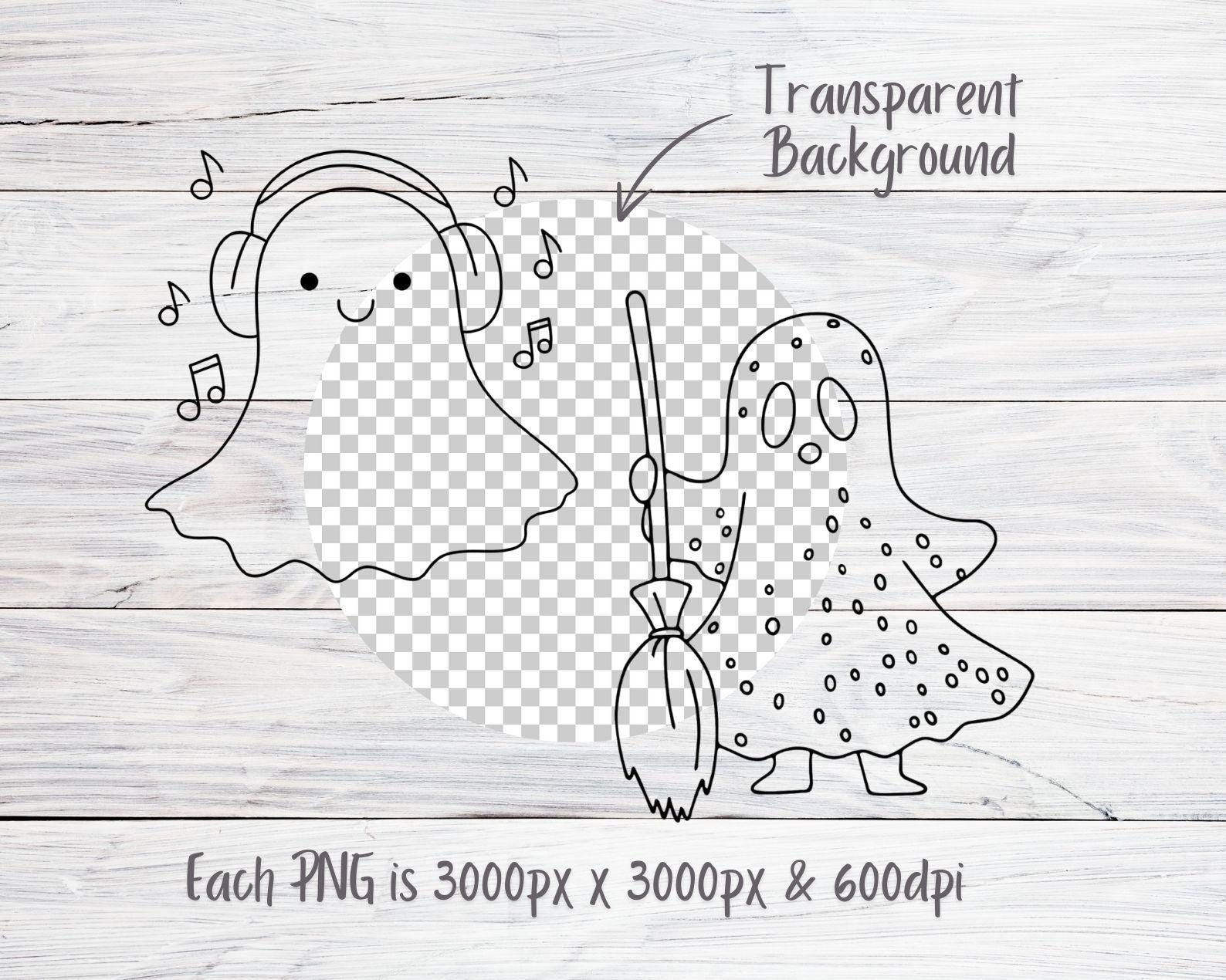 Ghost Doodle Outline Clipart, Black Outline Halloween Cute Ghosts ...