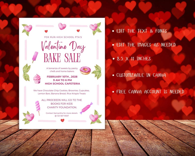 Editable Valentine's Day Bake Sale Flyer Template, Printable School ...