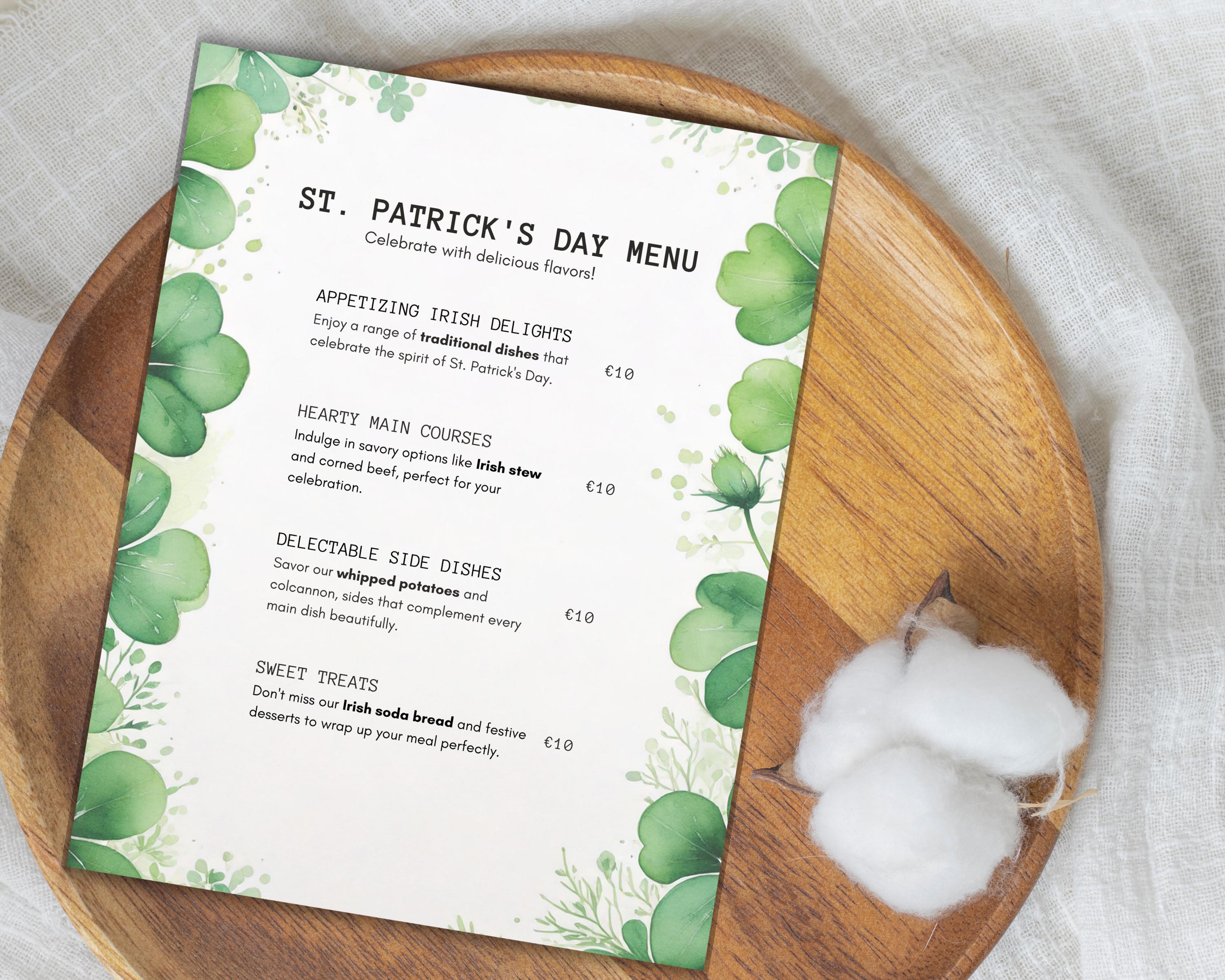 St Patrick's Day Menu Template: Irish Pub Flyer (digital Download) - Etsy