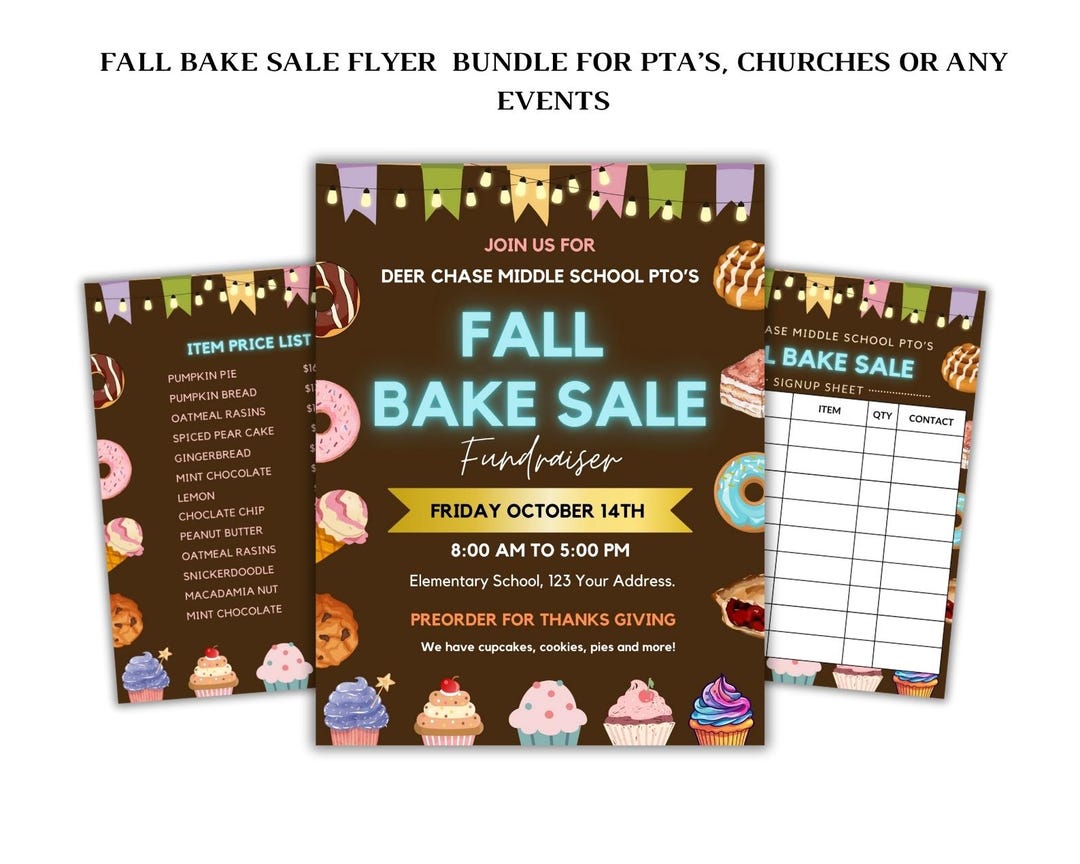 EDITABLE Fall Bake Sale Flyer Bundle | PTA Fundraiser Flyer | Autumn ...