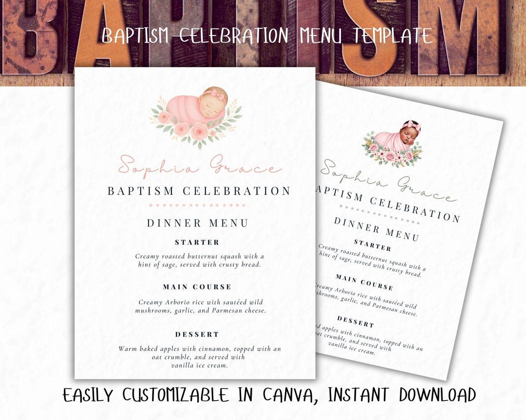 Baptism Menu Template: Editable Religious Dinner Menu (instant Download ...